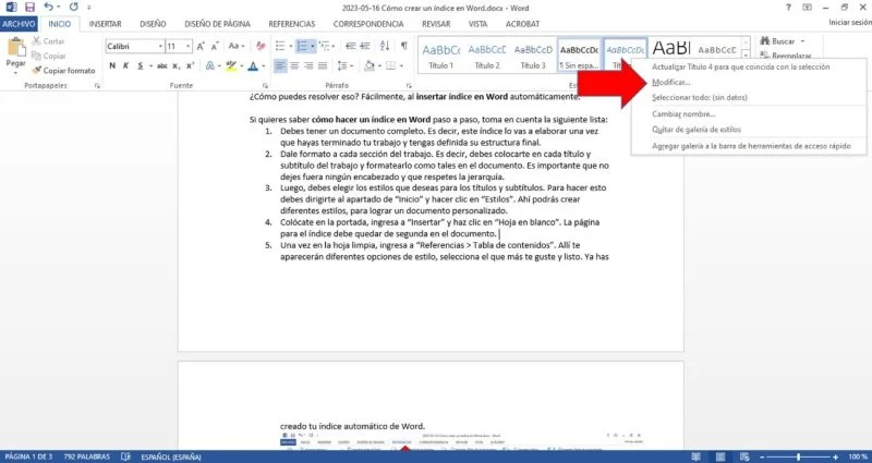 Guía para crear un índice en Word paso a paso